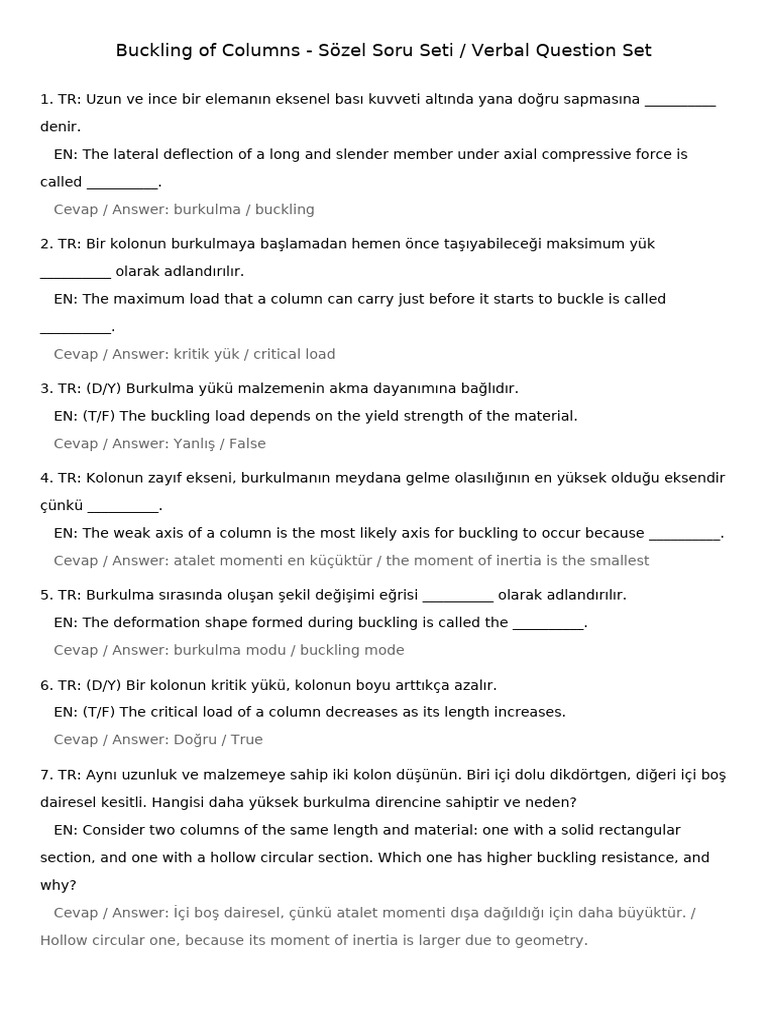 Buckling Sozel Soru Set | PDF