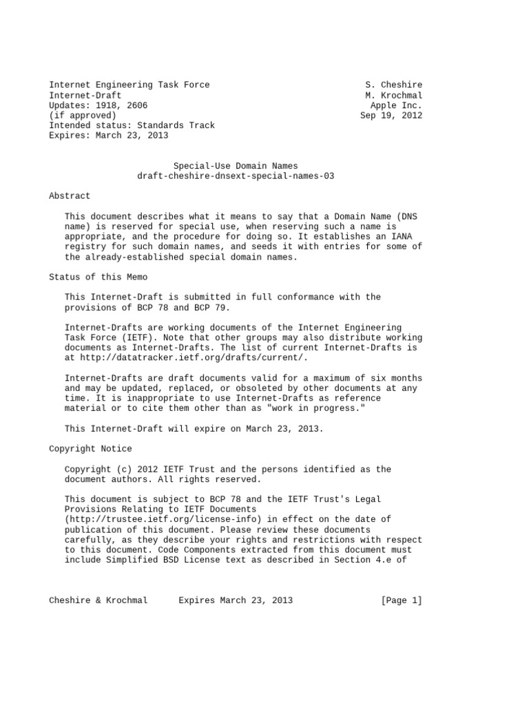 Special-Use Domain Names Guidelines | PDF | Domain Name System | Domain ...