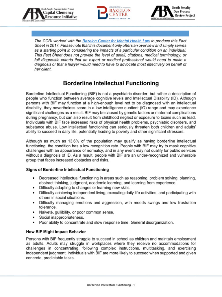 Understanding Borderline Intellectual Functioning | PDF | Borderline ...