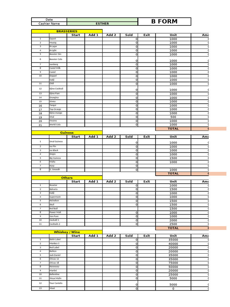 Daily Balance Template | PDF | Cocktails | Mixed Drinks