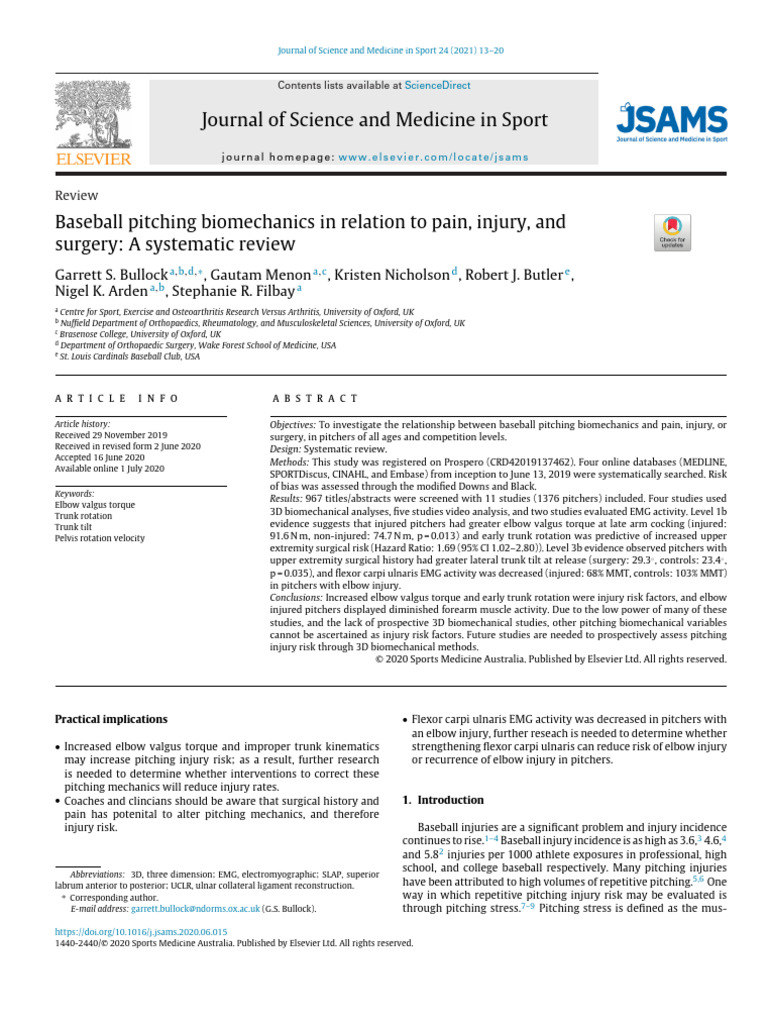 Pitching Biomechanics and Injury Risk | PDF | Pitcher | Systematic Review