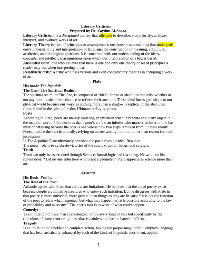 Literary Crit Handout Historical | PDF | Renaissance | Poetry