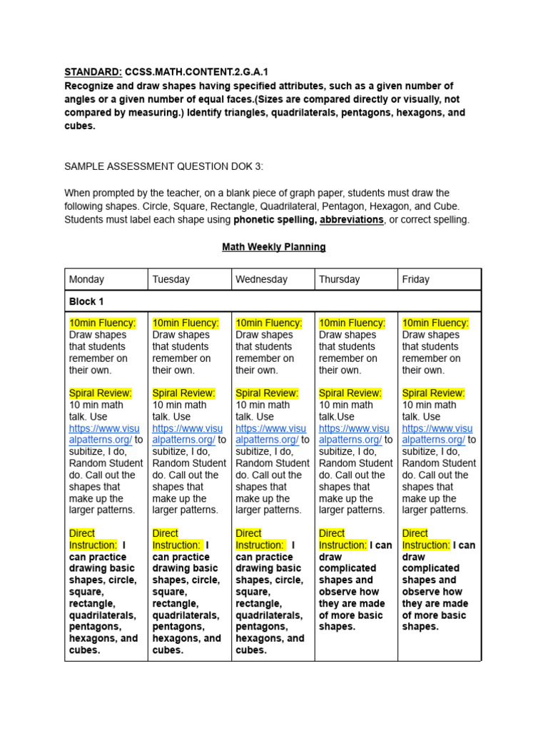Math Block Planning - Conor McGibboney | PDF | Shape | Rectangle