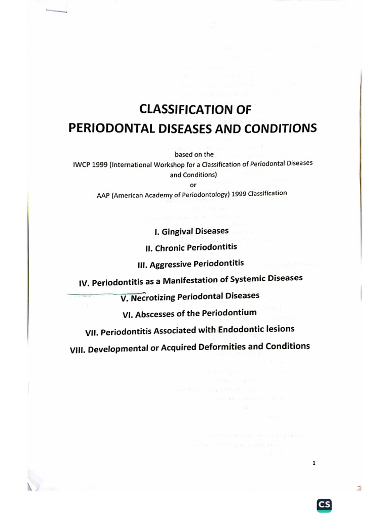 Classification of Periodontal Disease 1 | PDF