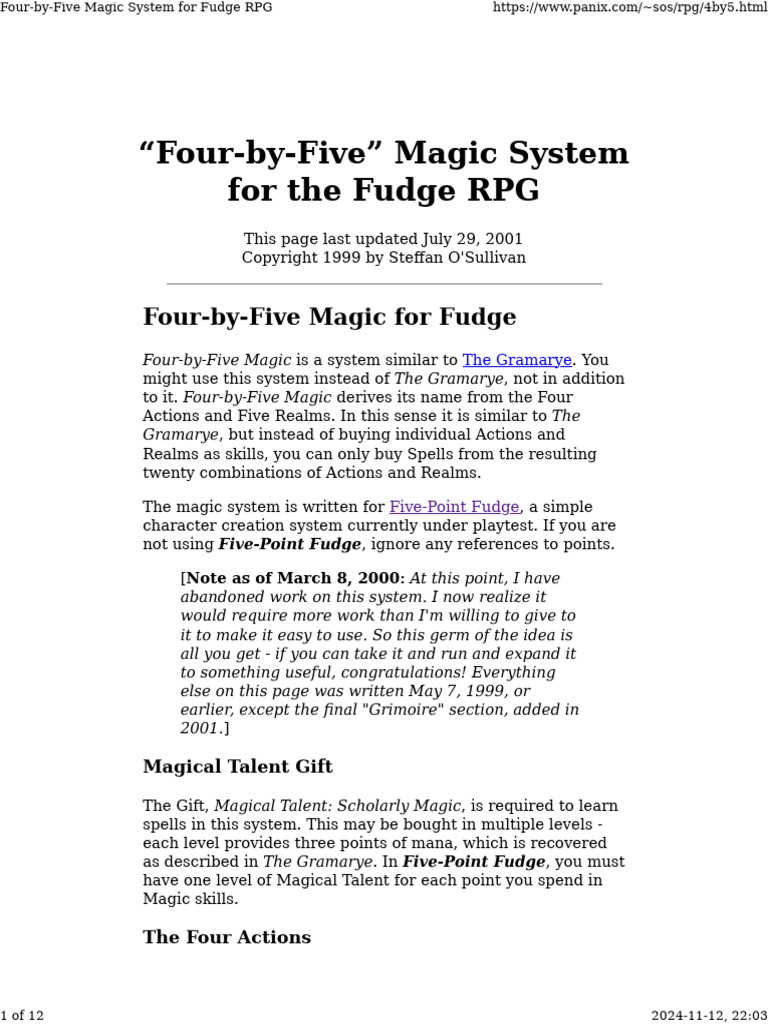 Four-By-Five Magic System For Fudge RPG | PDF | Mind