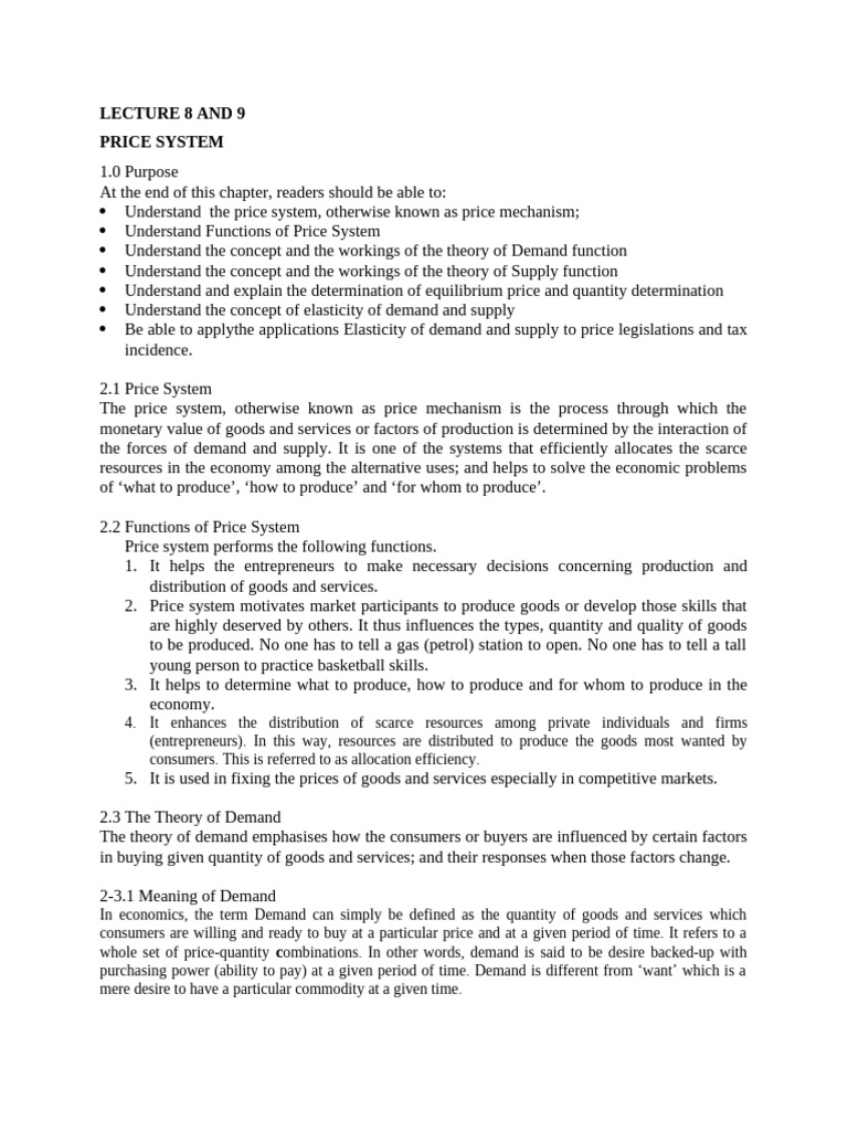 Lecture 8 and 9 Price System | PDF | Demand | Supply (Economics)
