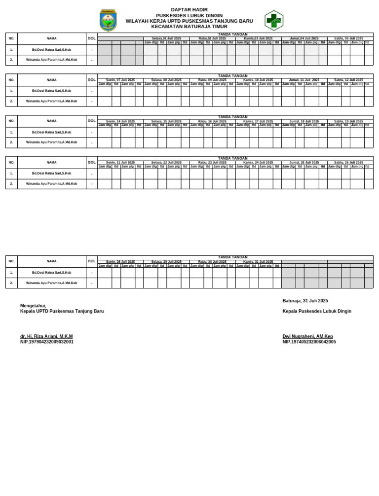 Absen Juli 2025 | PDF