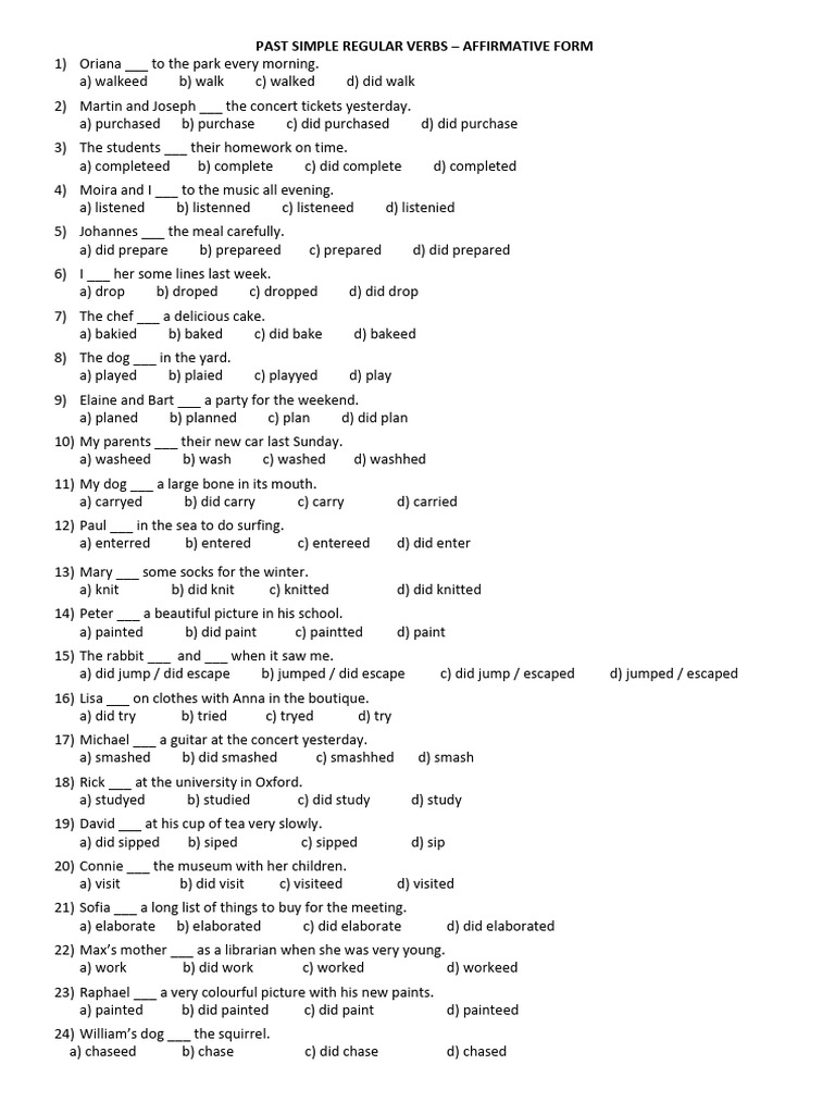 Past Simple Regular Verbs Affirmative Multiple Choice 1 | PDF