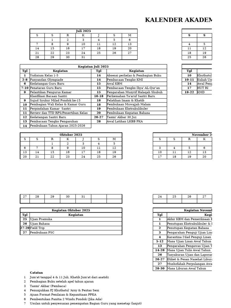 Kalender Akademik Juli-Nov 2025 | PDF