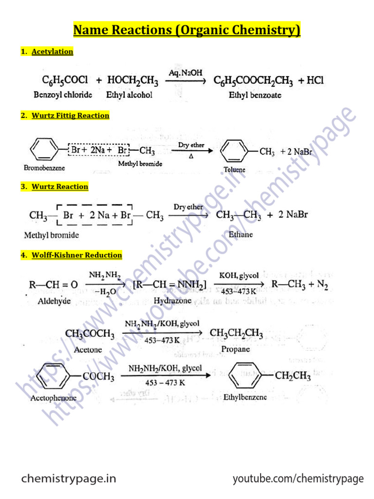 Key Organic Chemistry Name Reactions | PDF | Unit Processes | Organic ...