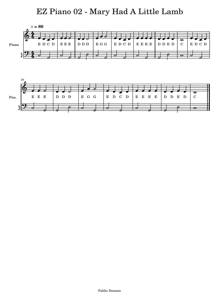 EZ Piano Mary Had A Little Lamb | PDF