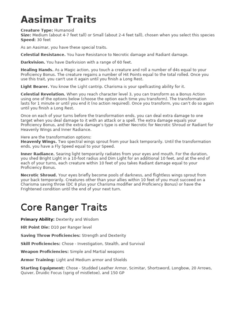 Aasimar and Ranger Traits | PDF | Gary Gygax Games | D20 System