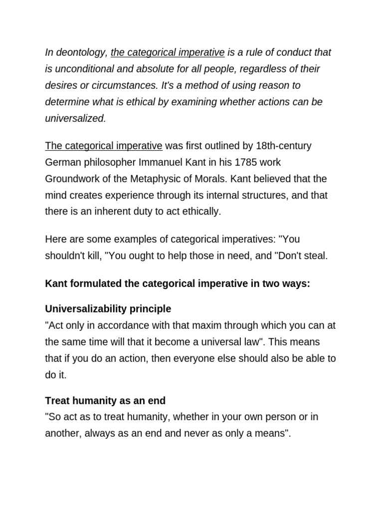Kant Formulated The Categorical Imperative in Two Ways ...