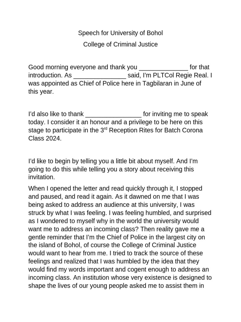 Chief of Police Speech for Students | PDF