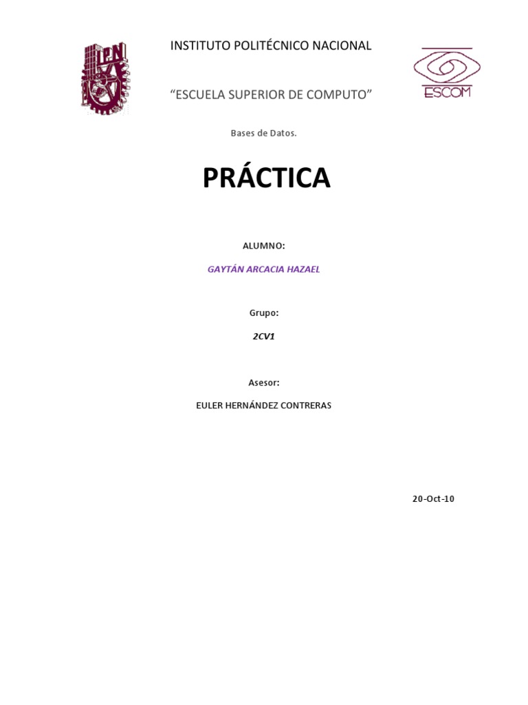Practica BD | PDF | Modelo de datos | Gestión de tecnología de la información