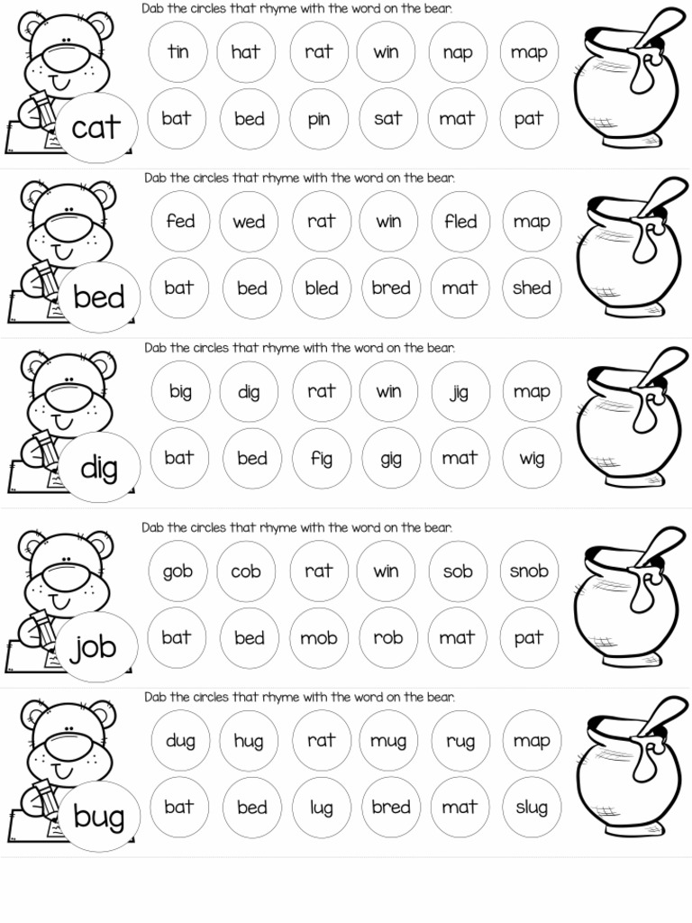 Short Vowels Rhyming Dab A Dot Mazes Chunky Bears | PDF