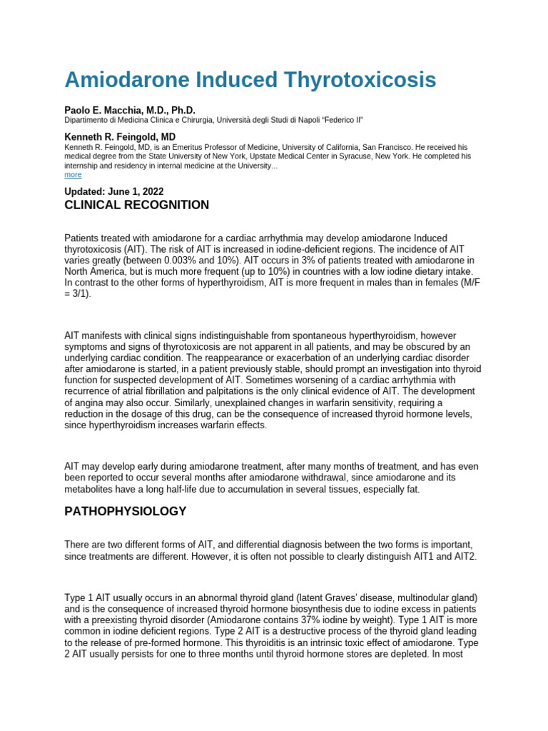 Amiodarone Induced Thyrotoxicosis Overview | PDF | Thyroid Disease ...