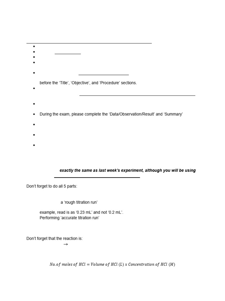 Titration Exam Lab Handout | PDF