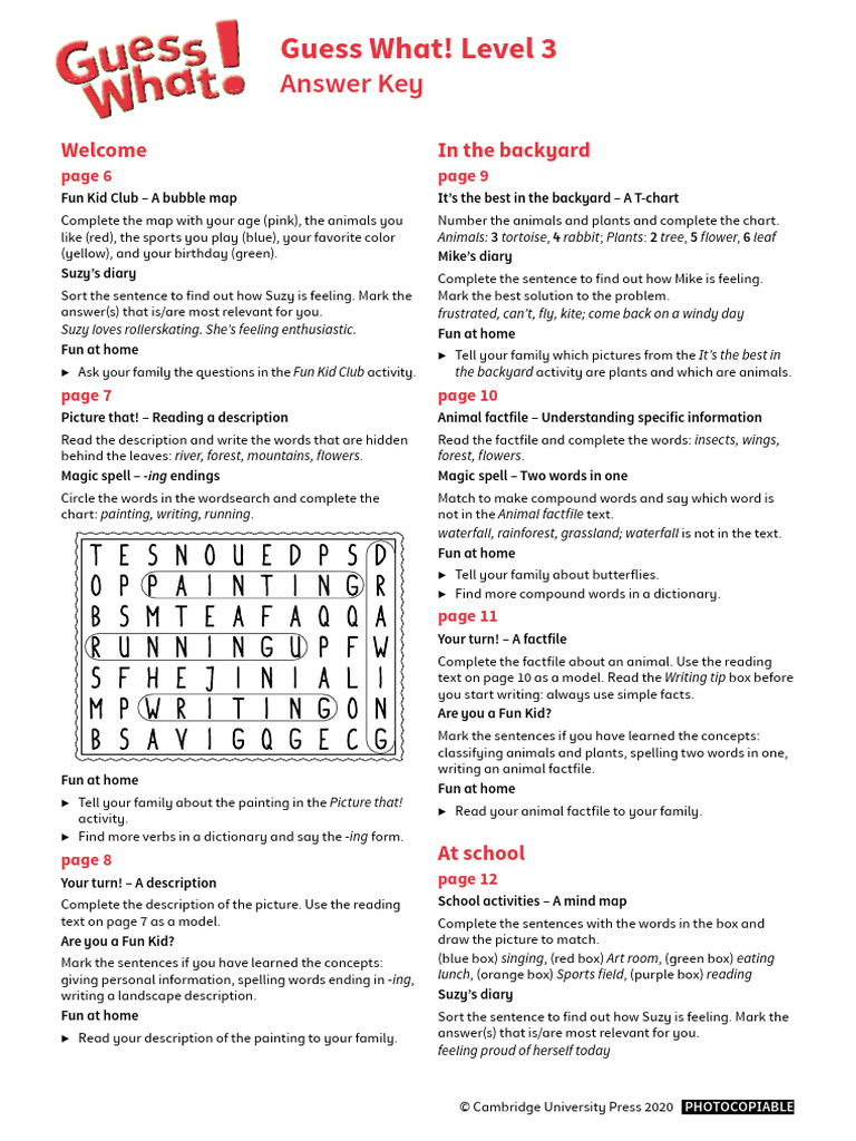 Guess What - 3 - Home Booklet - Answer Key | PDF