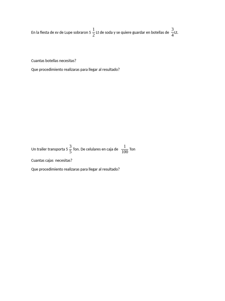 2do sec problemas de fracciones | PDF