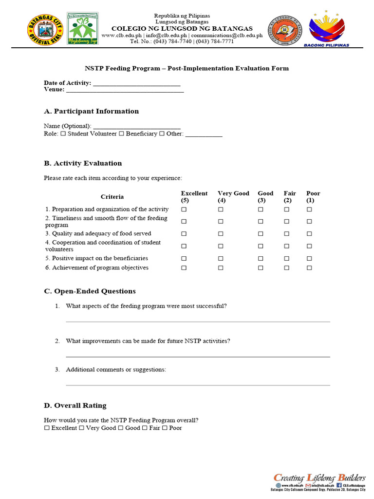 NSTP Feeding Evaluation | PDF