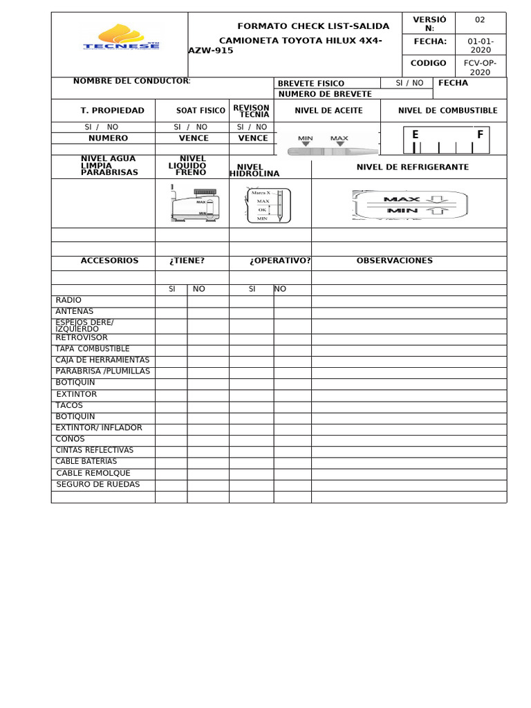 Checklist de Seguridad Toyota Hilux 4x4 | PDF | Vehículo de motor ...