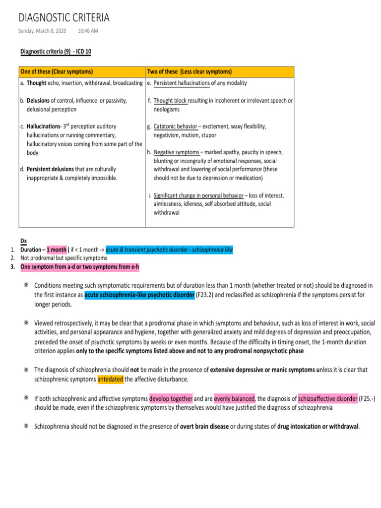 Diagnostic Criteria for Schizophrenia | PDF | Schizophrenia | Psychosis