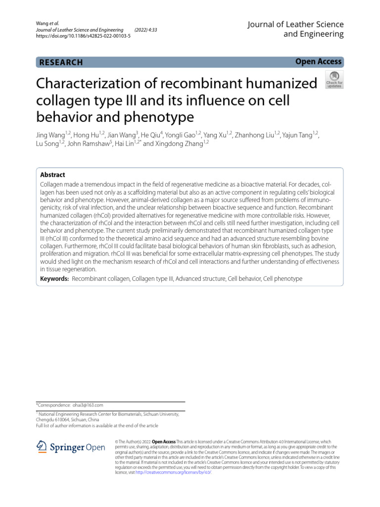 Characterization of Recombinant Humanized Collagen Type III and Its ...