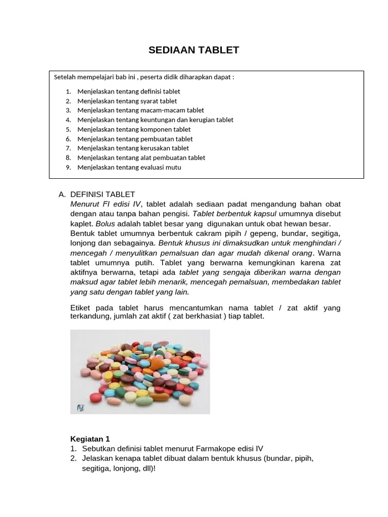 Definisi dan Jenis Tablet Obat | PDF