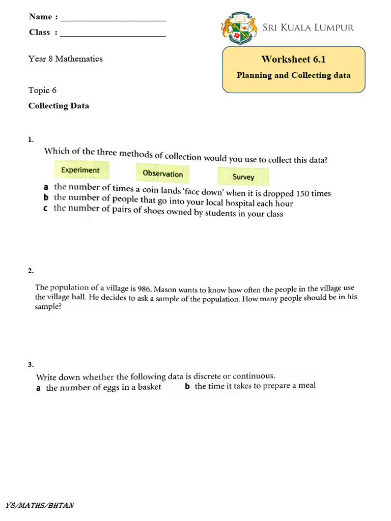 Worksheet 6.1 Collecting and Displaying Data | PDF