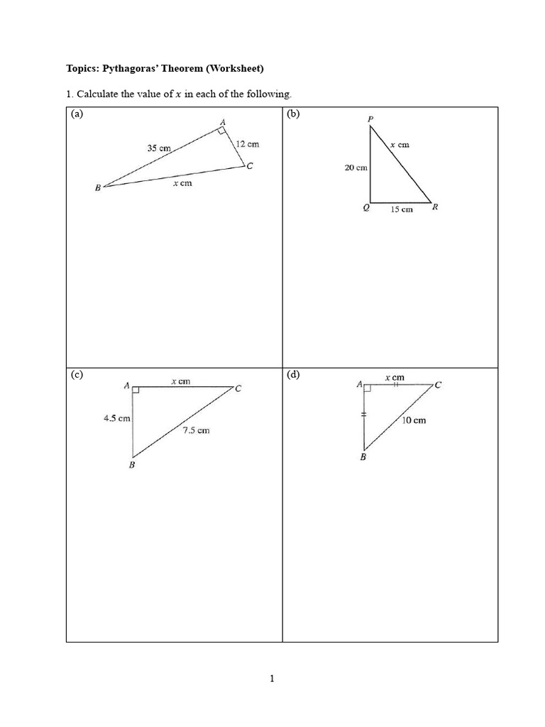 Pythagoras' Theorem (Worksheet) | PDF | Area | Length