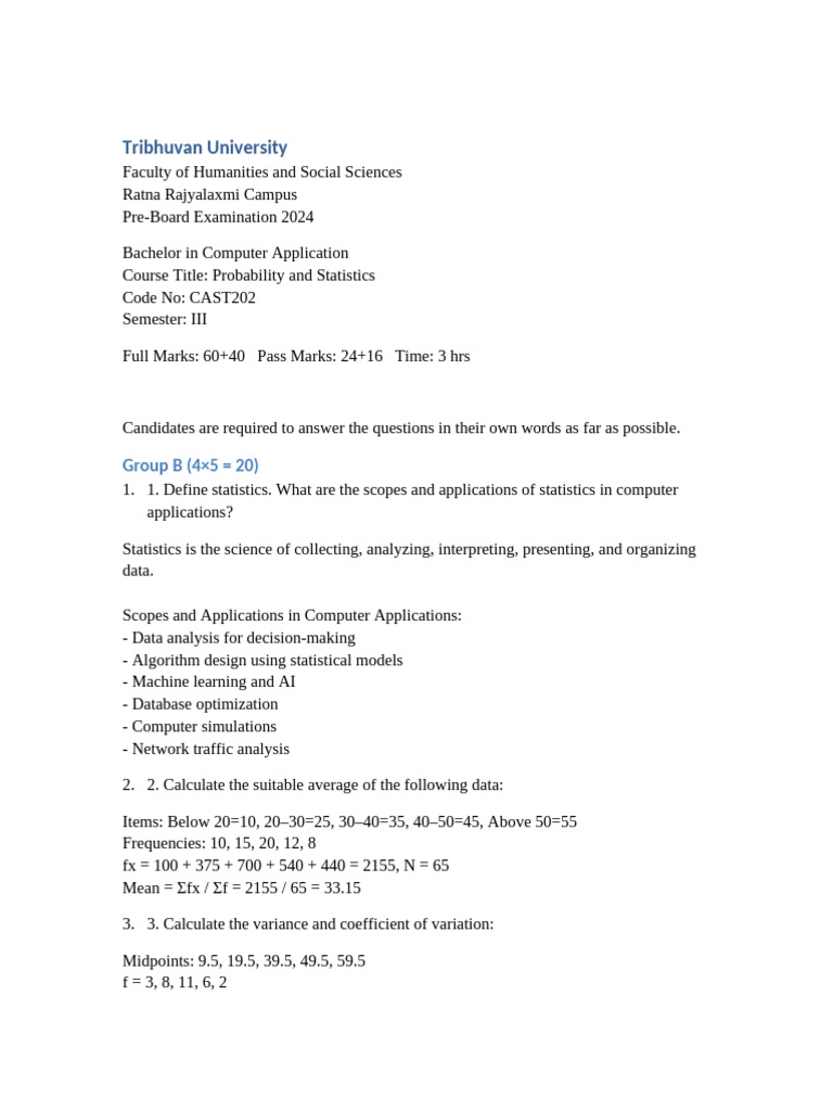 Probability Statistics Solution | PDF | Sampling (Statistics) | Probability Distribution