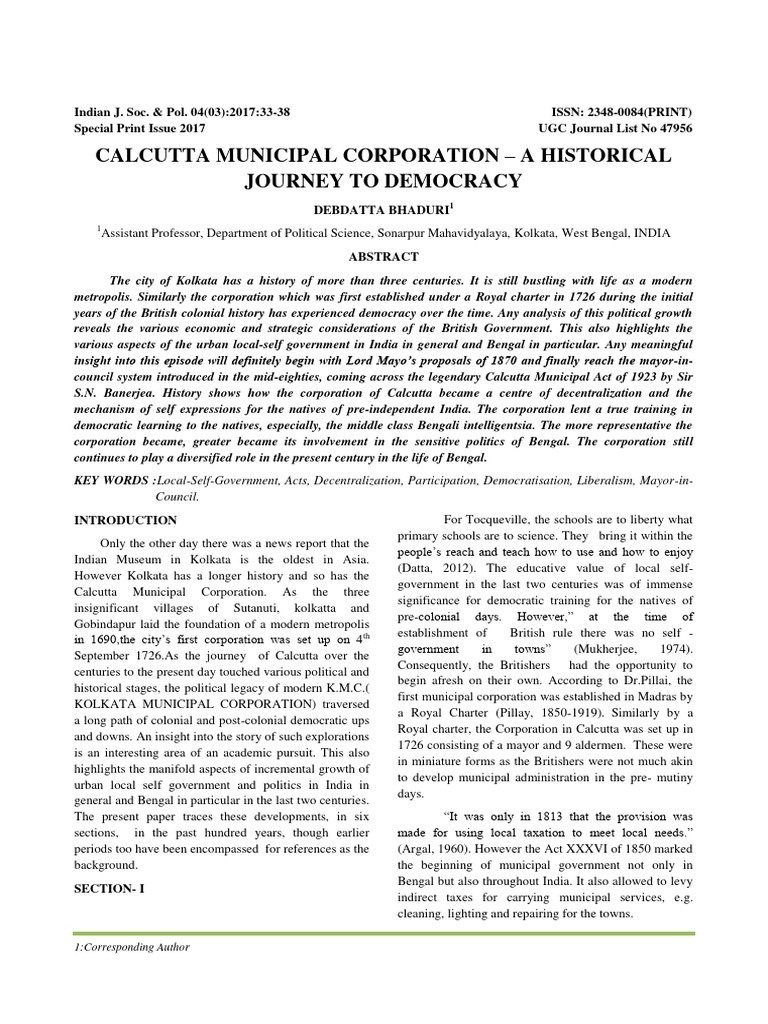 History of Kolkata Municipal Corporation | PDF | Kolkata | British Raj