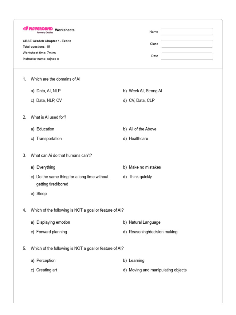 CBSE Grade8 Chapter 1 - Excite - Wayground | PDF | Artificial Intelligence | Intelligence (AI ...