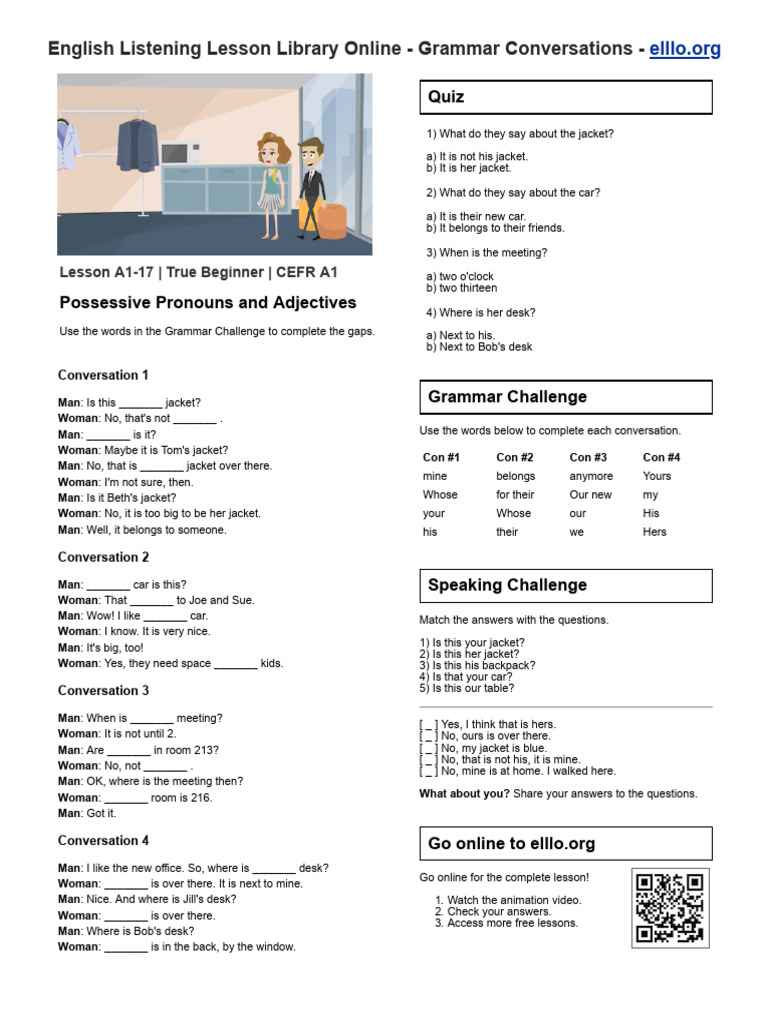 Elllo A1 17C Possessives | PDF | Language Mechanics | Linguistic Typology