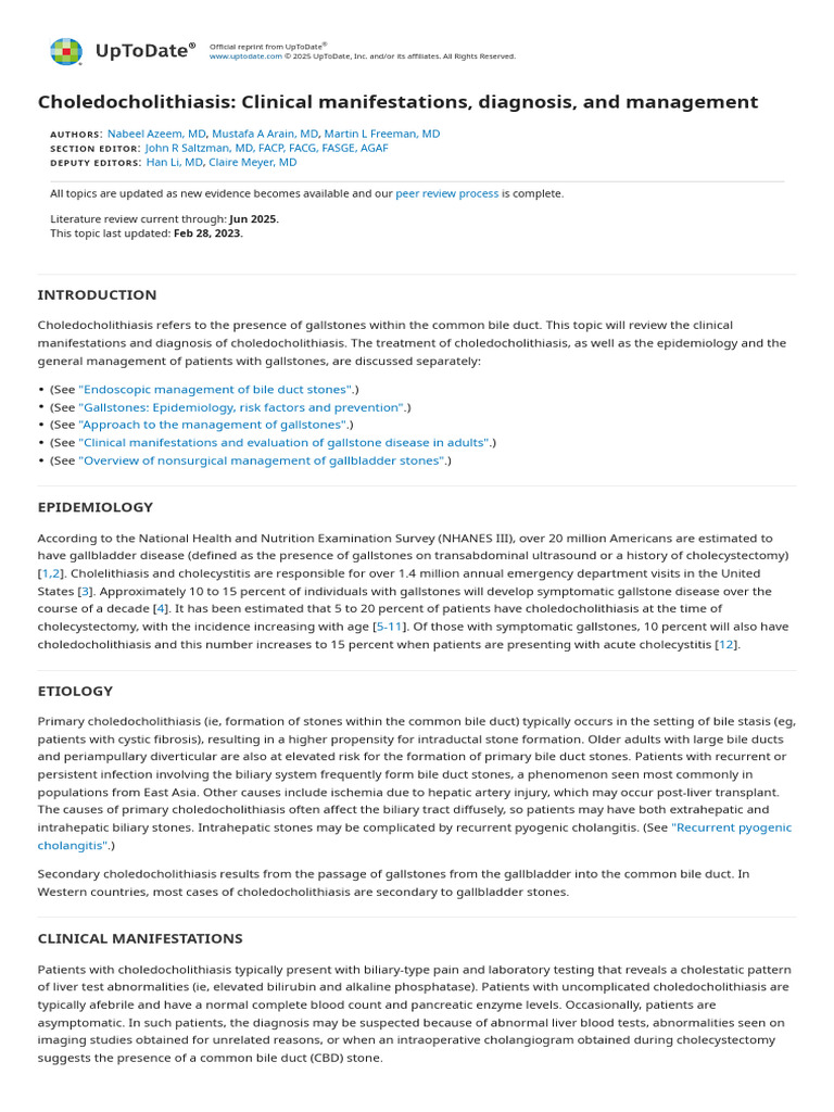 Choledocholithiasis: Diagnosis & Management | PDF | Gallbladder | Cirrhosis
