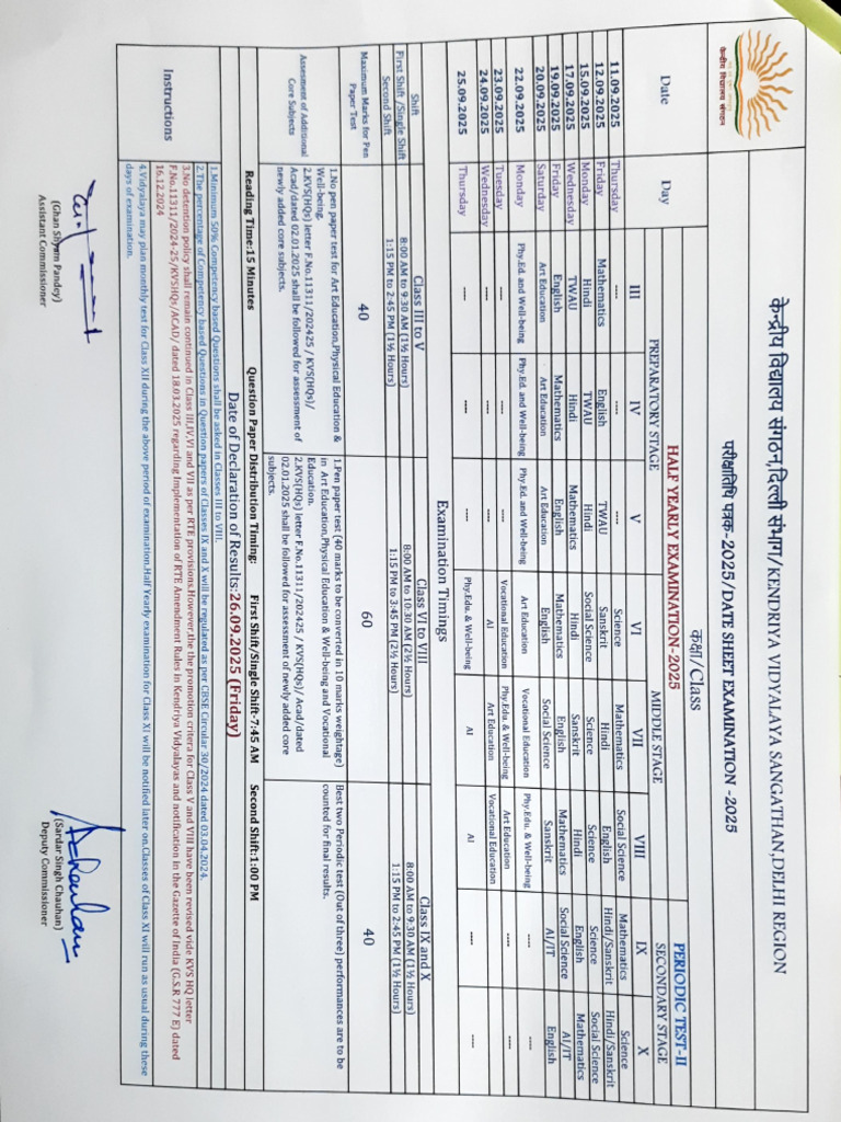 Date sheet-HY 2025 | PDF | Legal Documents