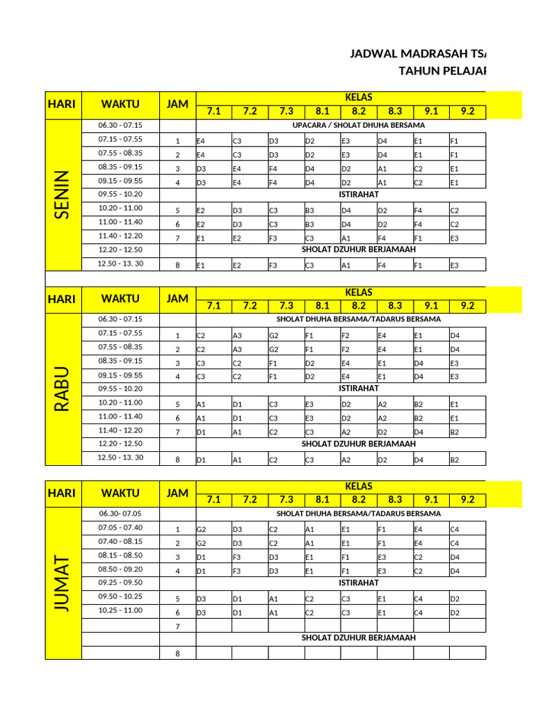 Jadwal Mengajar Mts Azzuhriyah 25.26 (Fix) | PDF
