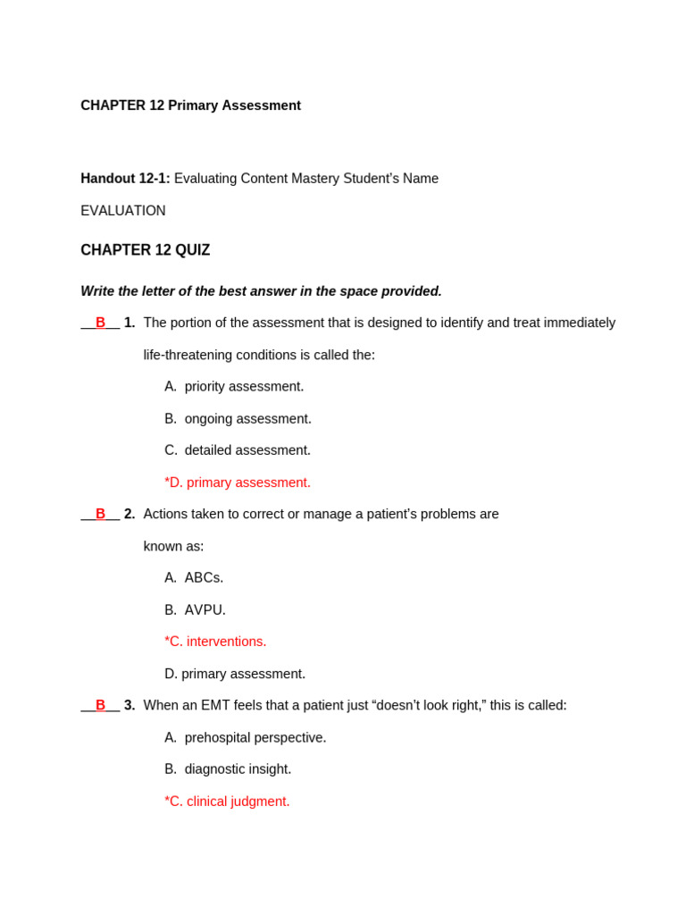 CH 12 Complete MOD 3 EMT Complete Ait Army 68 Whiskey Combat Medic Training Official Questions ...