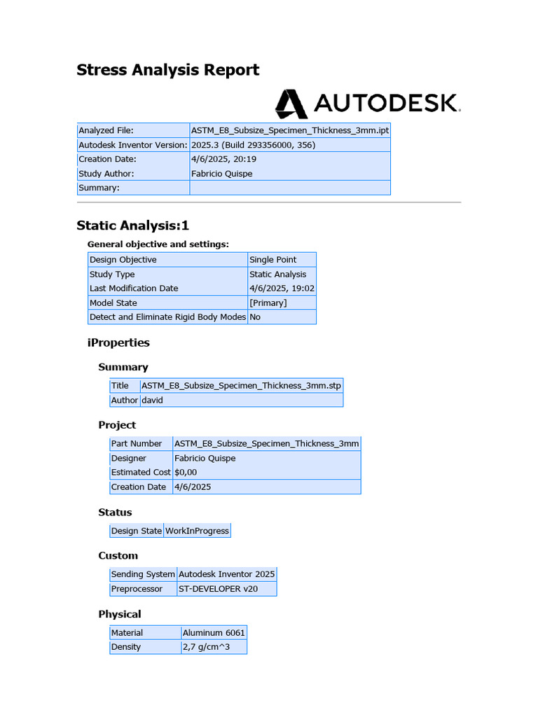 ASTM E8 Stress Analysis Report 3mm | PDF | Strength Of Materials ...
