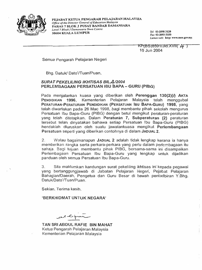 Surat Pekeliling Ikhtisas Bilangan 4 Tahun 2004 Perlembagaan Persatuan ...