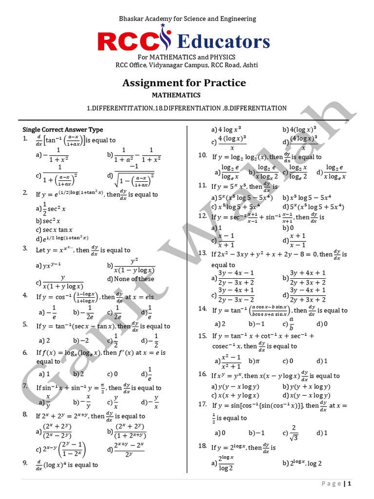 Assignment - Mathematics - Differentiation1 | PDF | Chess Openings | Chess