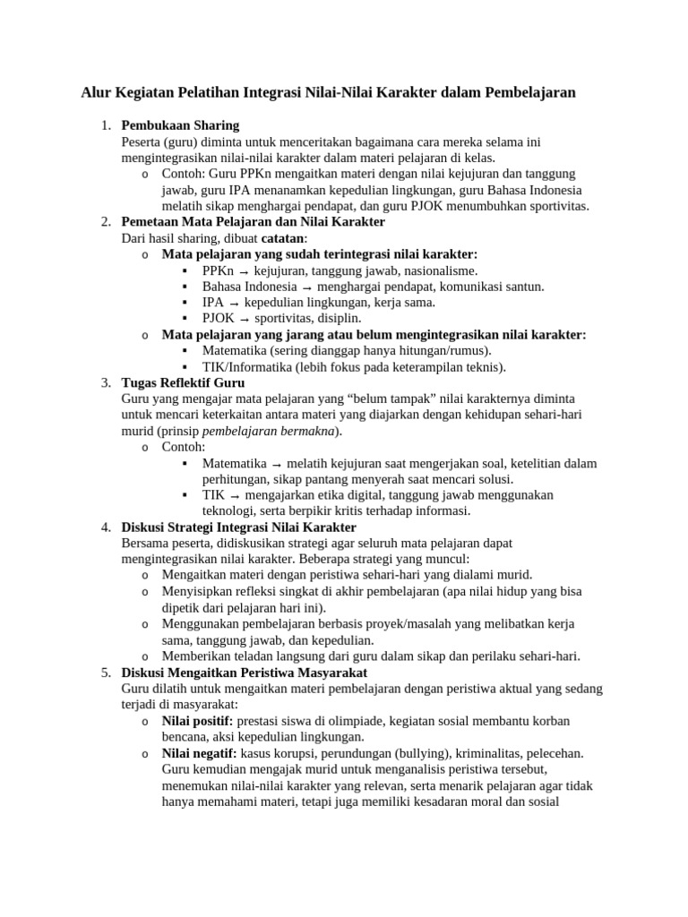 Alur Kegiatan Pelatihan Integrasi Nilai | PDF