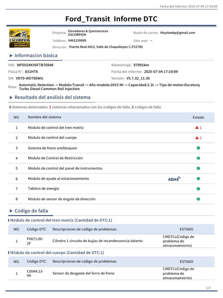 Informe DTC Ford Transit C004A:13-0A | PDF | Vehículos terrestres ...