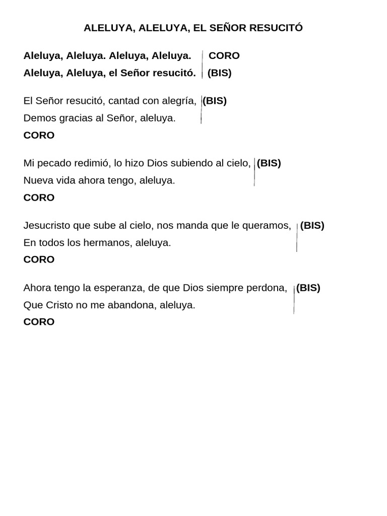 Aleluya, Aleluya, El Señor Resucitó (Letra) | PDF