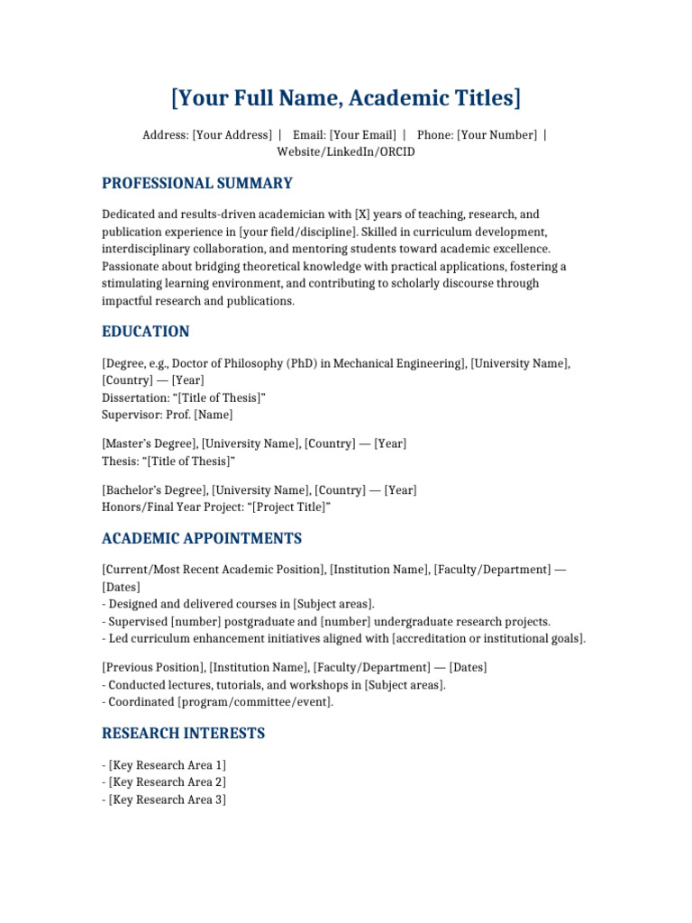 Academic CV Template | PDF | Thesis | Academic Degree