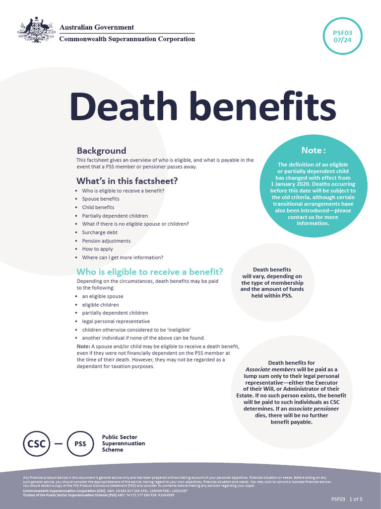 CSC Factsheet Death Benefits PSF03 Pss | PDF | Pension | Consumer Price ...