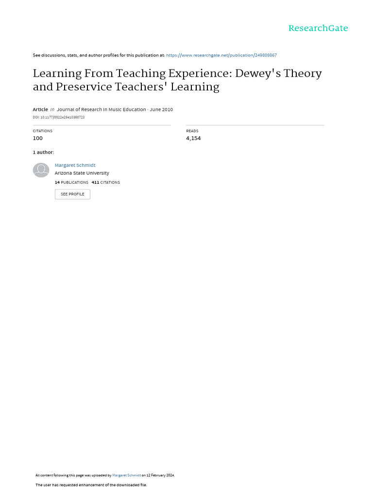 Dewey's Theory in Teacher Learning | PDF | John Dewey | Teachers