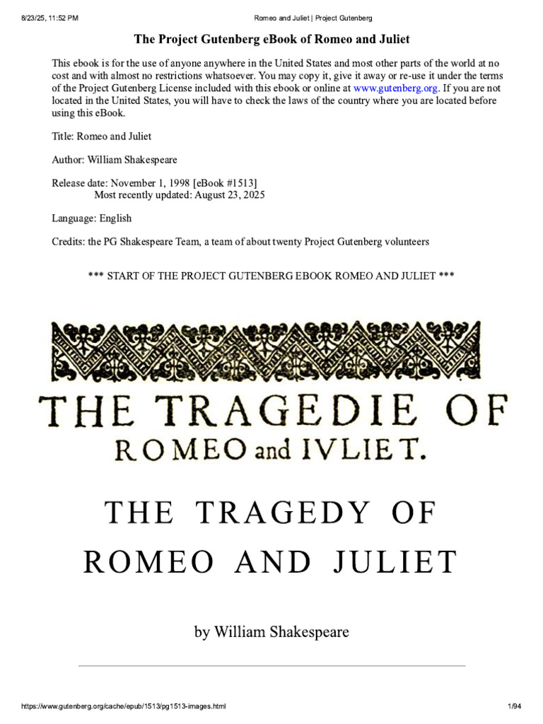 Romeo and Juliet _ Project Gutenberg | PDF