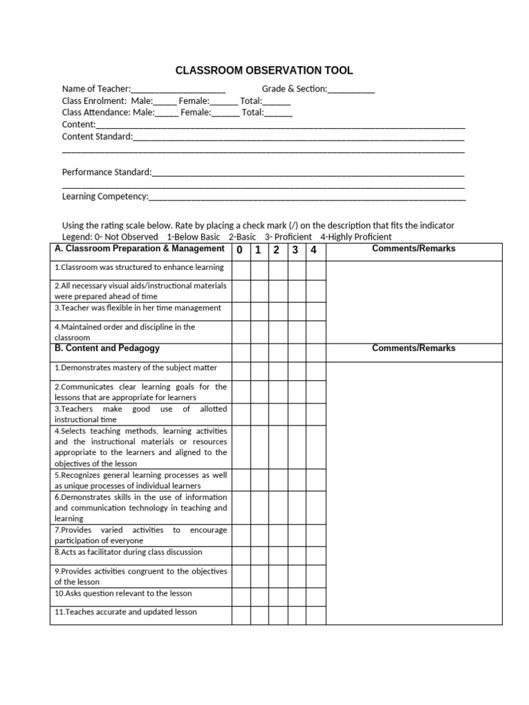 Classroom Observation Tool | PDF | Learning | Teachers